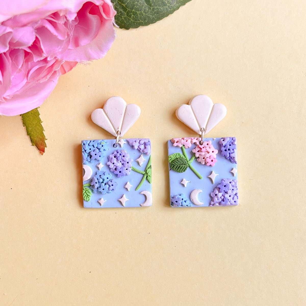 Moonlight Hydrangea Slab Earrings (Square) – Clay & Rain