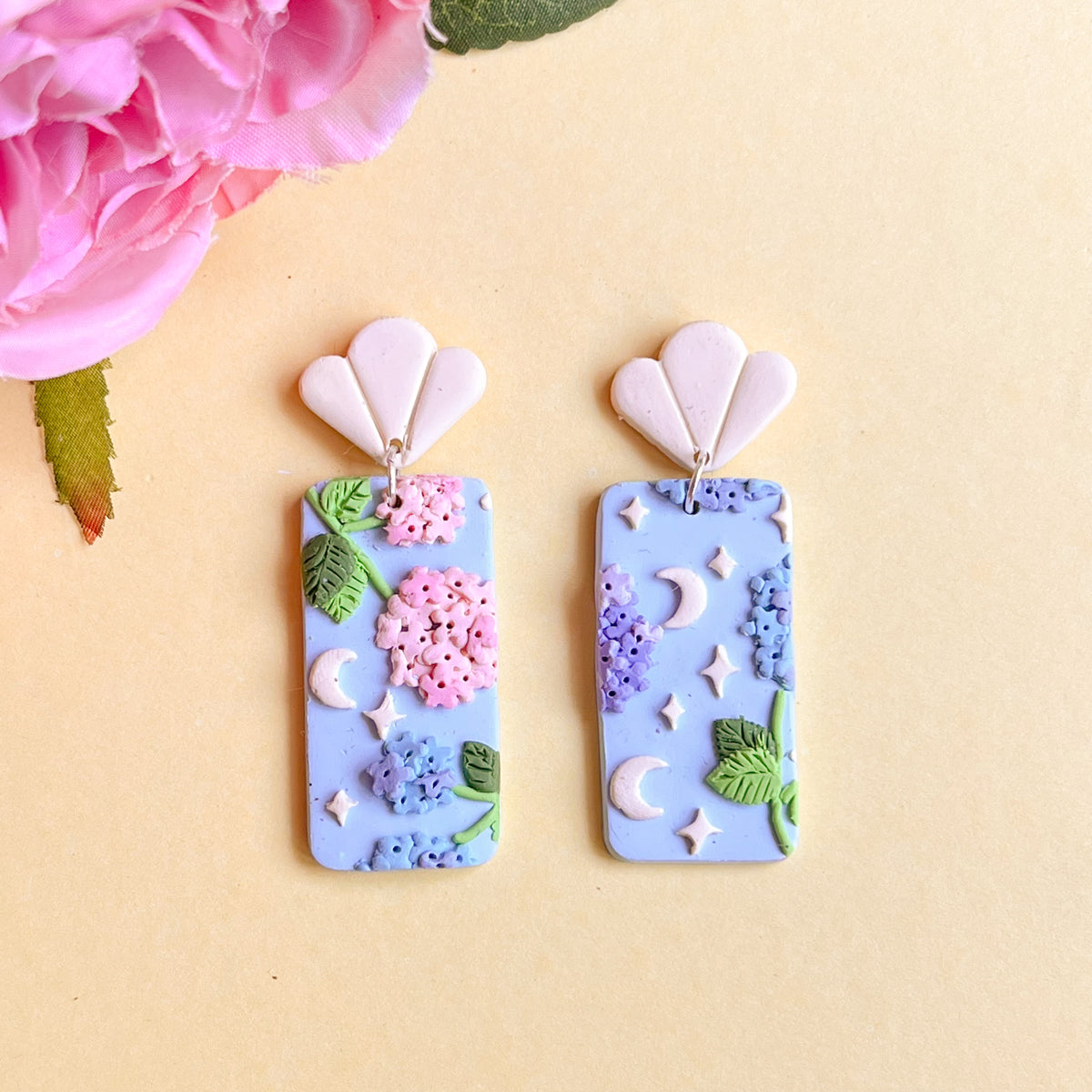 Moonlight Hydrangea Slab Earrings (Rectangle) – Clay & Rain