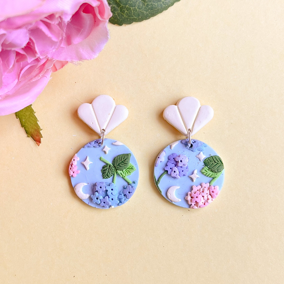 Moonlight Hydrangea Slab Earrings (Circle) – Clay & Rain
